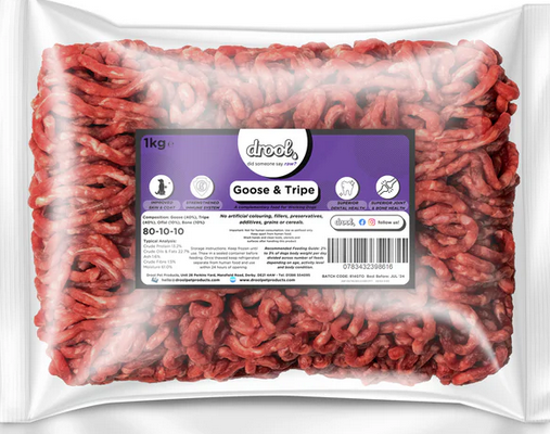DROOL GOOSE AND TRIPE 80/10/10 1KG – Brunos Dinner
