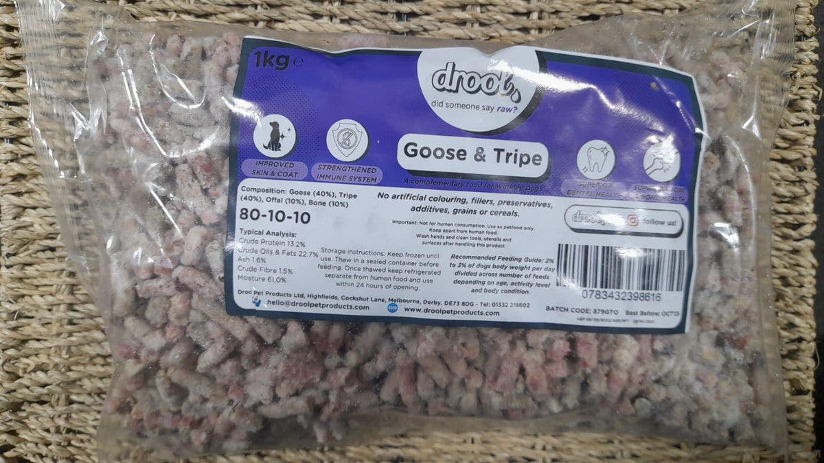 DROOL GOOSE AND TRIPE 80/10/10 1KG – Brunos Dinner